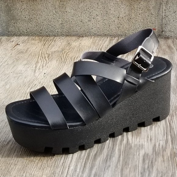 Shoes | New Black Strappy Platform Wedge Sandals | Poshmark